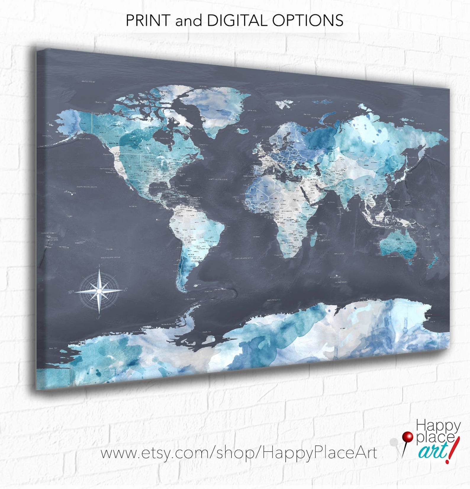 World Map Muted Tones Large World Map Map With Cities City - Etsy