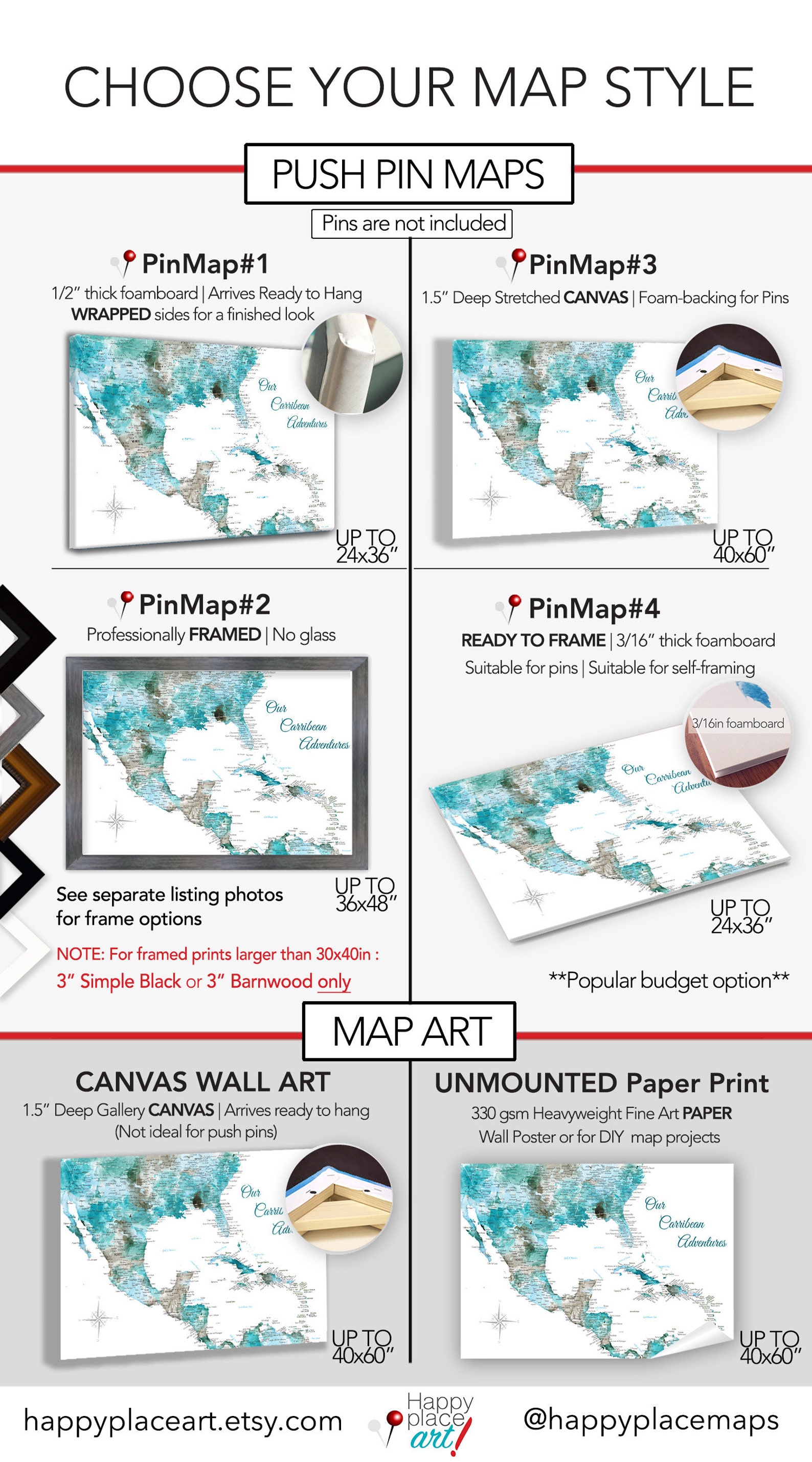 Personalized Caribbean Map of Travels, Island Adventures or Cruise Map ...