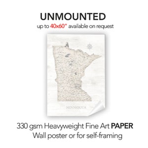 Minnesota Map, Large Detailed MN Wall Map, Personalized Road Trip Art ...