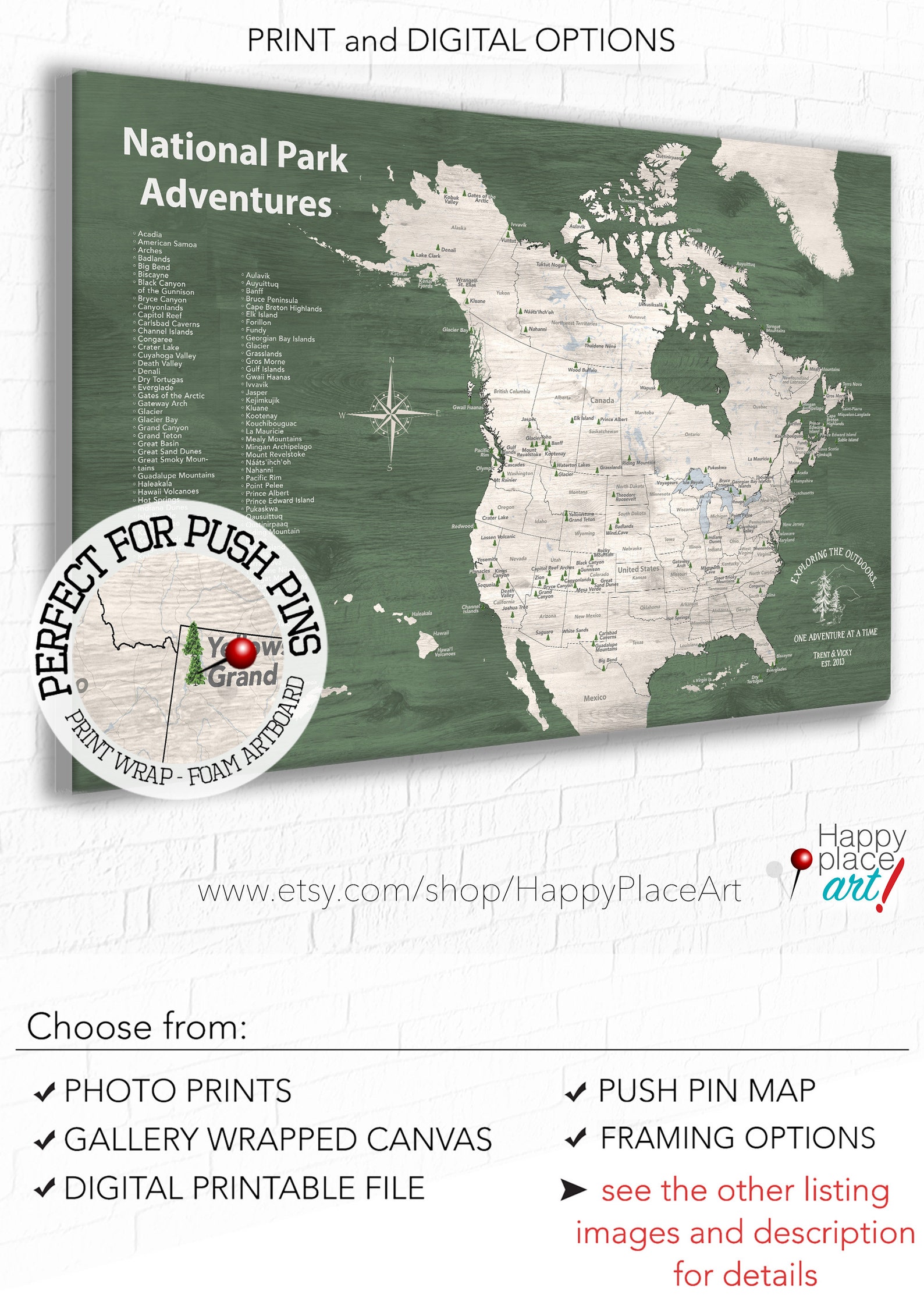 Push Pin National Parks Map, Personalized Pin Map With Personalization ...