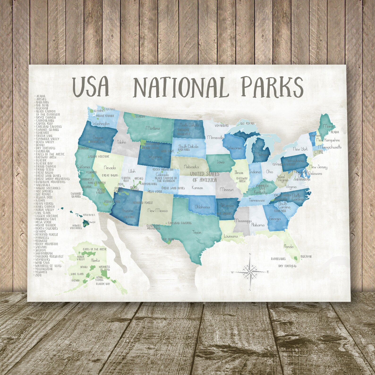 National Park Checklist and Map for Pins USA Push Pin Map | Etsy