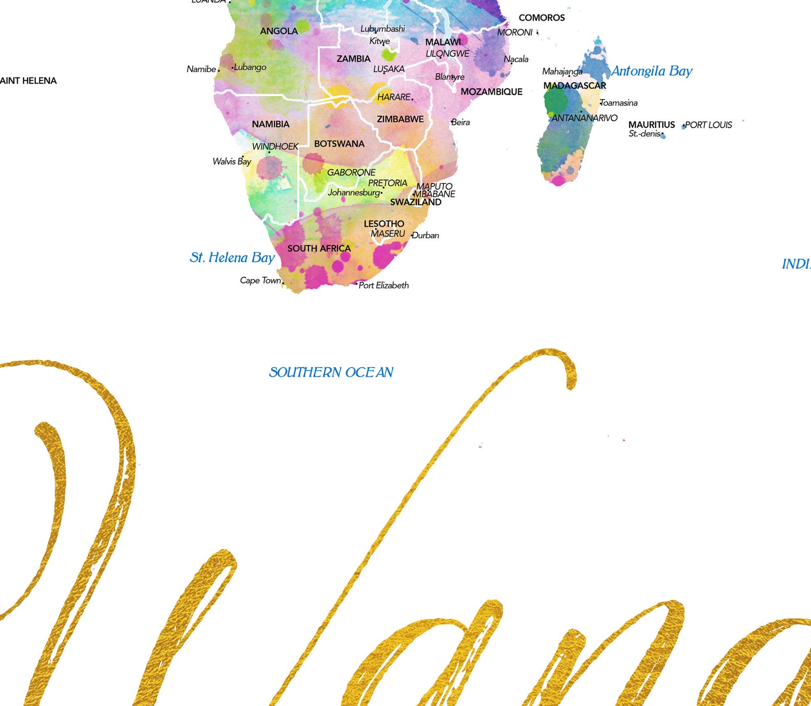 She's Going Places World map with lots of detail. | Etsy