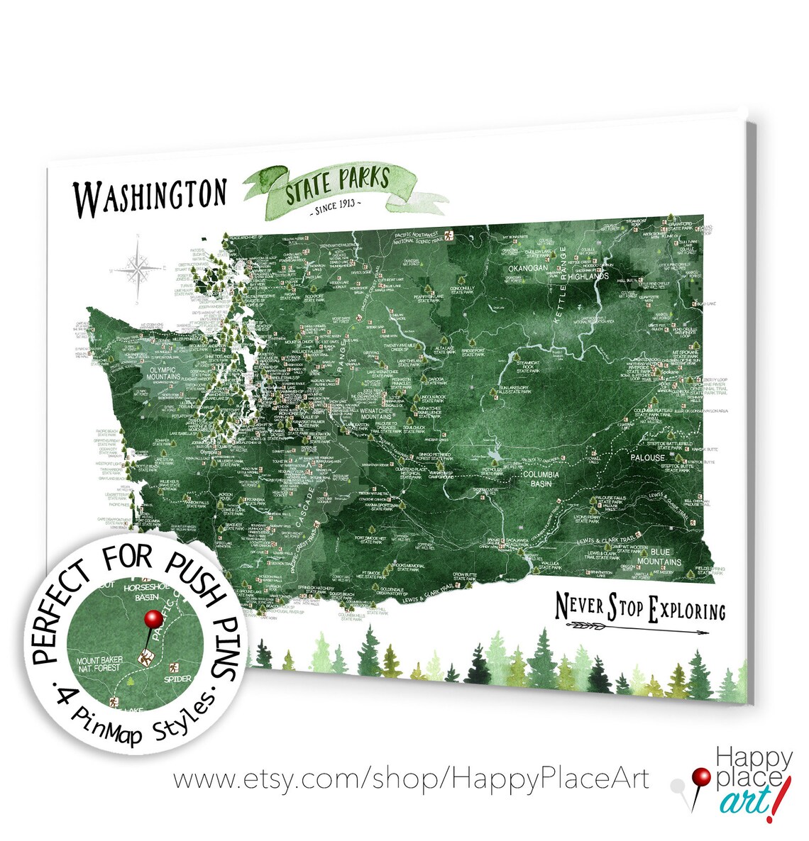 Washington State Parks and Hiking Trails Map WA Map Hiking - Etsy
