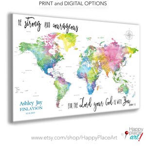 Christian World Map With Scripture, Be Strong and Courageous, Any ...