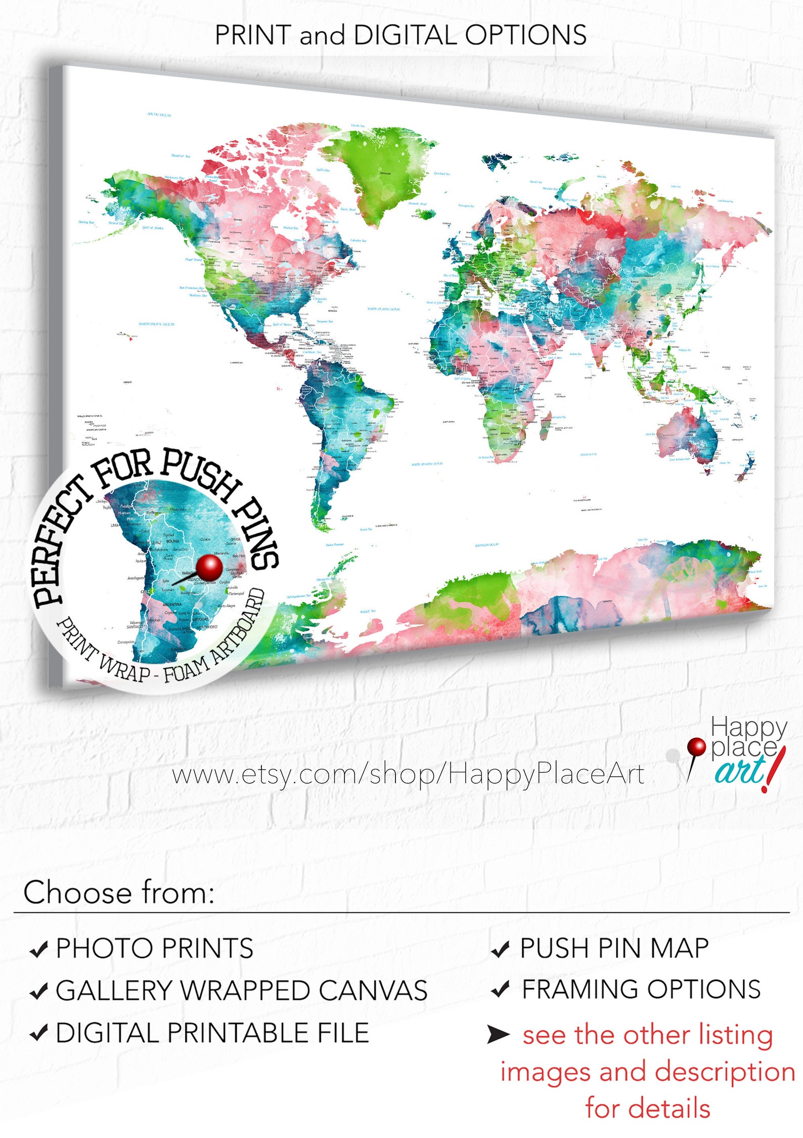 Huge Watercolor World Map Poster Turquoise and Coral Nursery | Etsy