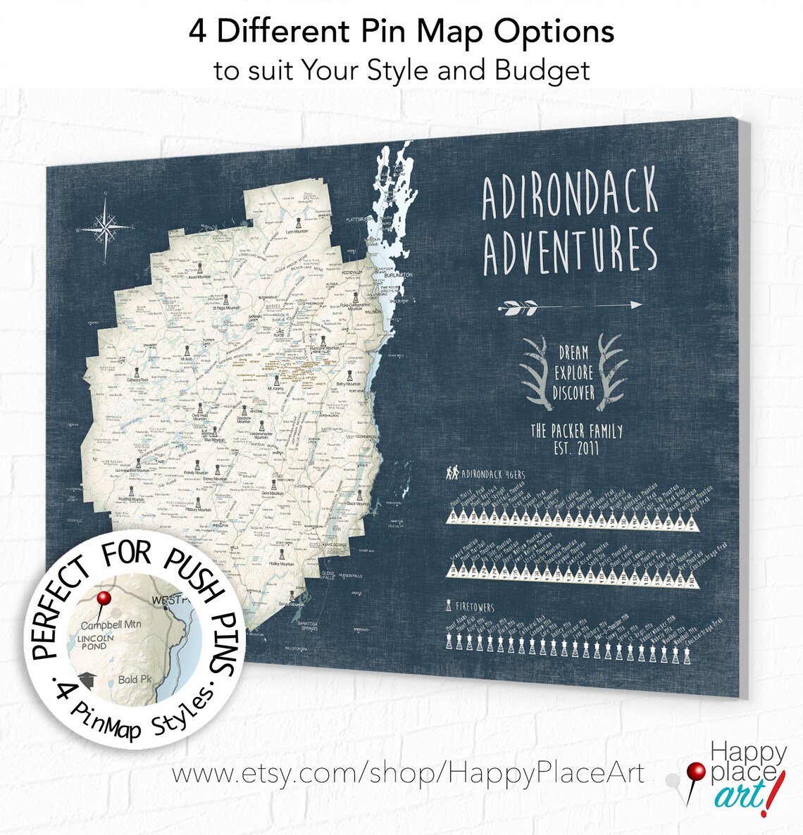 Detailed Adirondack Map Map of ADK Mountains Adirondack | Etsy