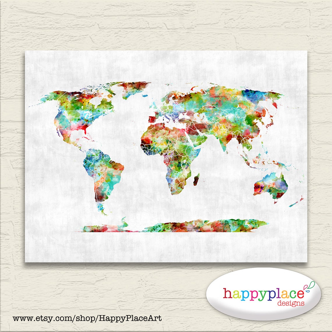 Brightly Colored World Map Canvas or Pushpin Map Gender - Etsy