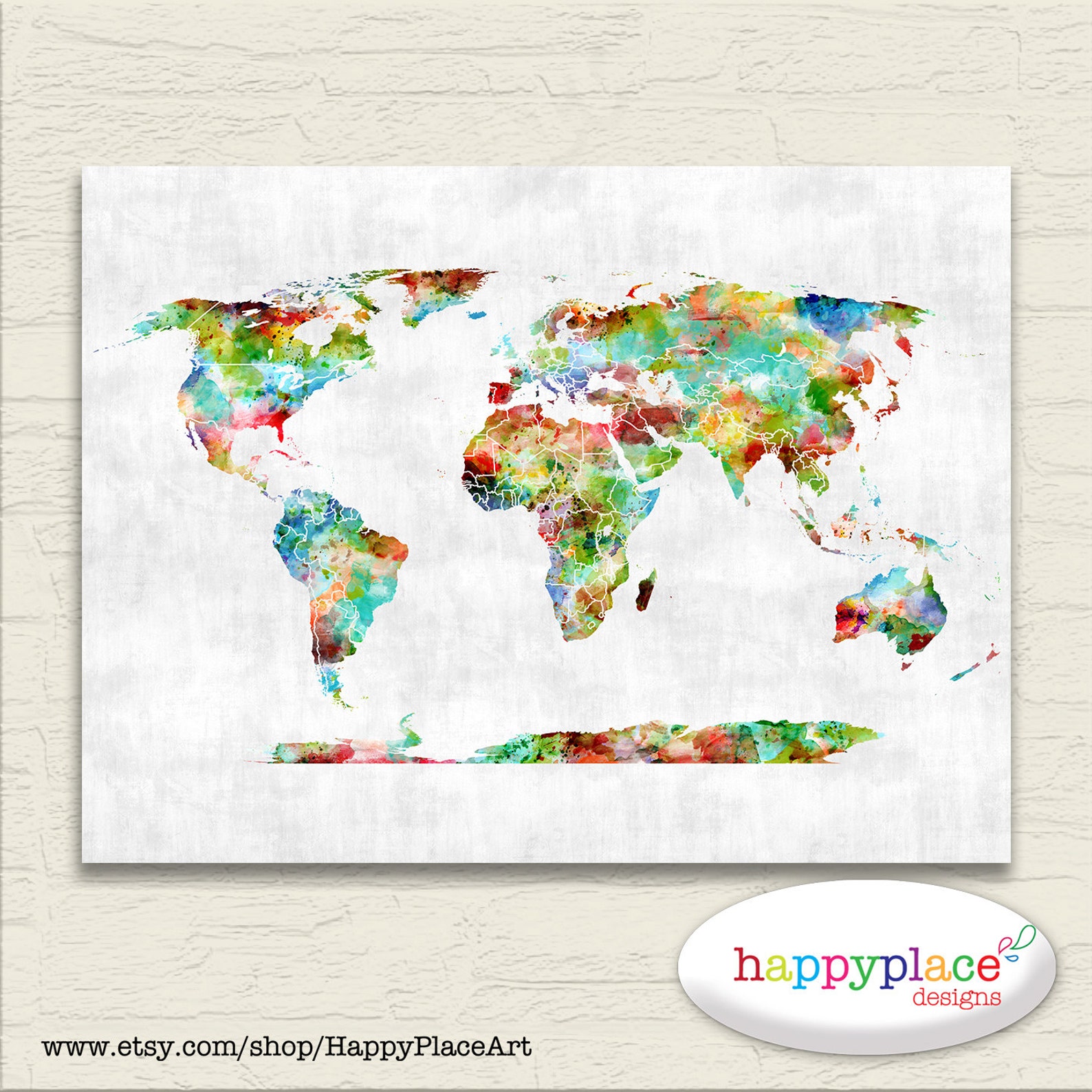 Brightly Colored World Map Canvas or Pushpin Map Gender - Etsy