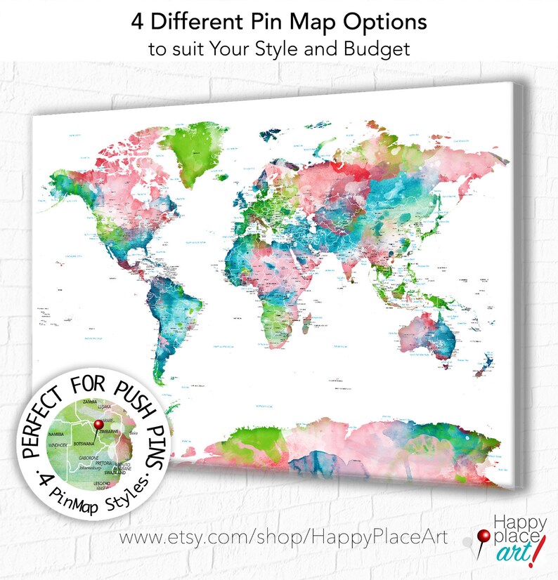 Huge Watercolor World Map Poster Turquoise and Coral Nursery - Etsy