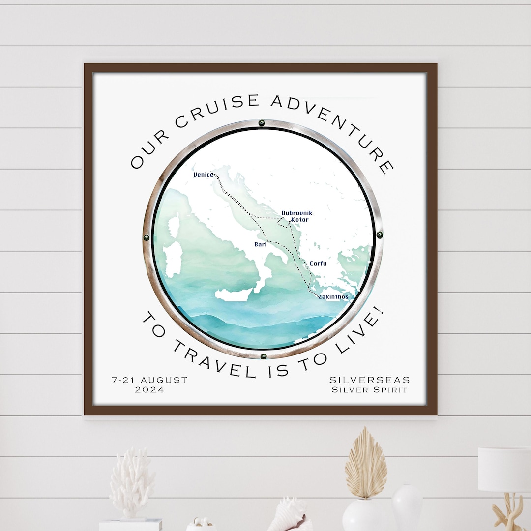 Custom Map of Cruise Itinerary, Cruise Map, Ocean Adventure Art ...