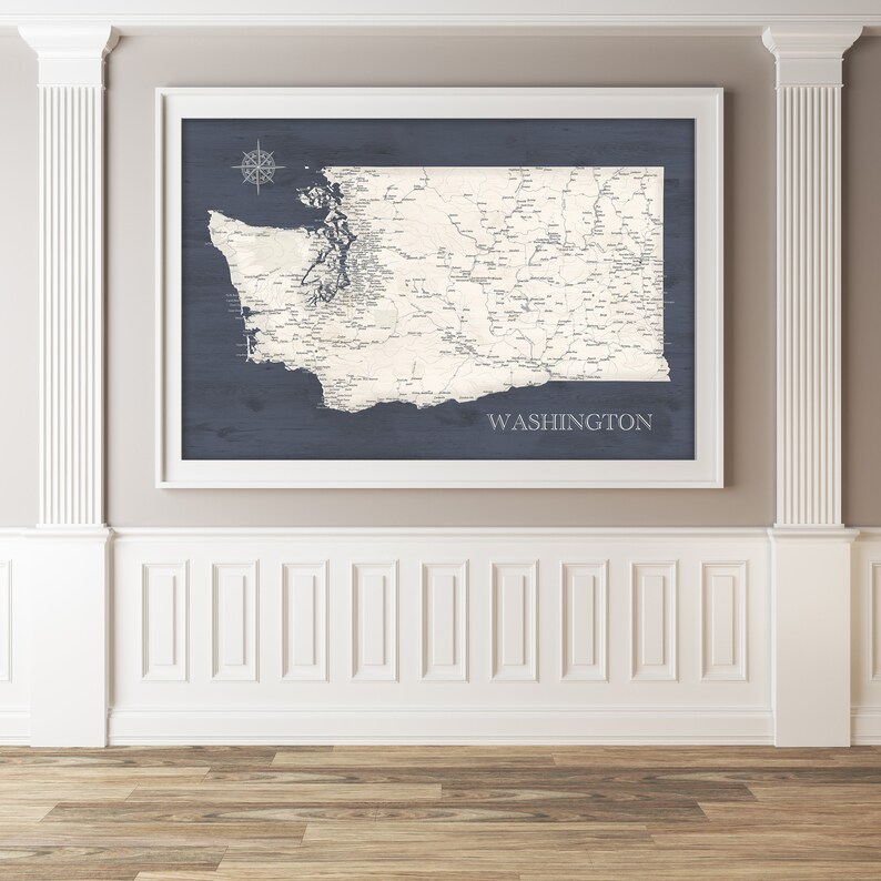 Push Pin WA Map Washington Wall Map Detailed Map of WA - Etsy