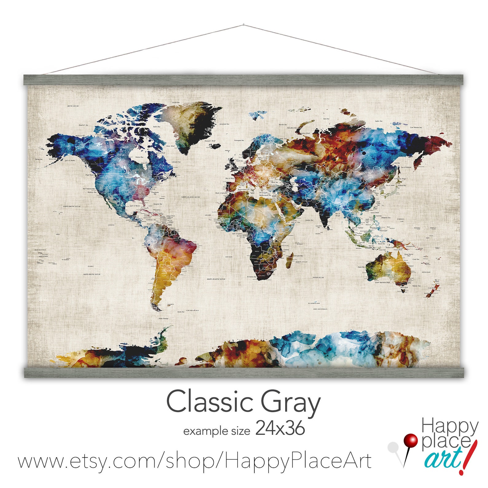 Large Map of the World for Office Wall World Map With Cities | Etsy