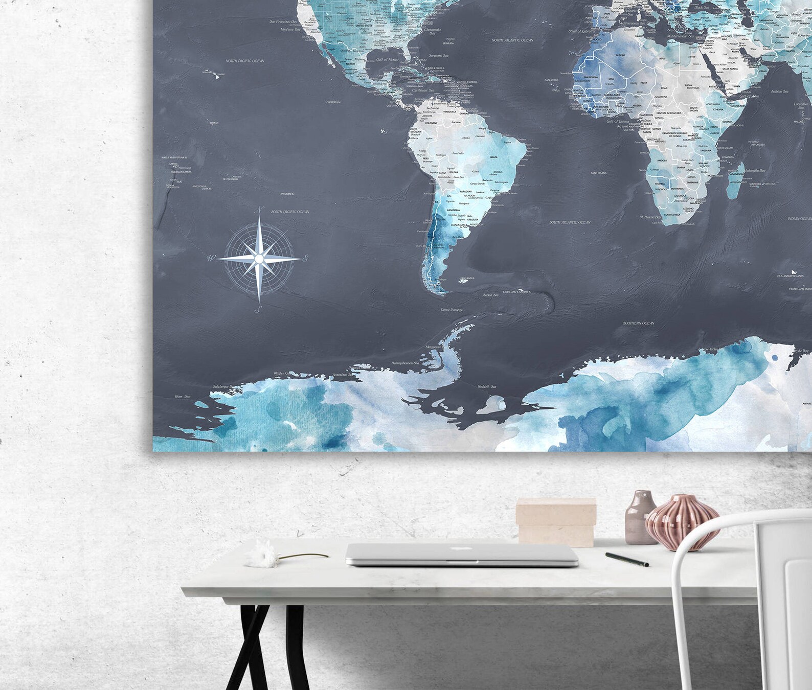 World Map Muted Tones Large World Map Map With Cities City - Etsy