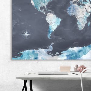 World Map, Muted Tones, Large World Map, Map With Cities, City Labels ...