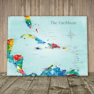 Caribbean Push Pin Map, Pretty Travel Map, Personalized Bucket List Map ...