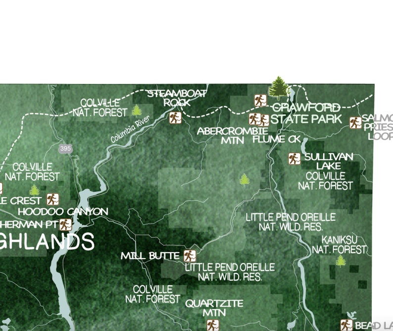 Washington State Parks and Hiking Trails Map, WA Map Hiking Gift, State ...