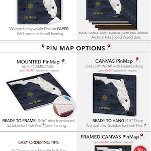 Florida Map, Push Pin Map, Detailed FL State, Canvas Map of Florida ...