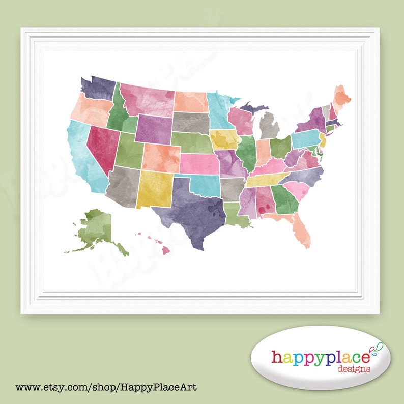 USA Map Watercolor Printable for Instant Download in 8x10 and 11x14in ...