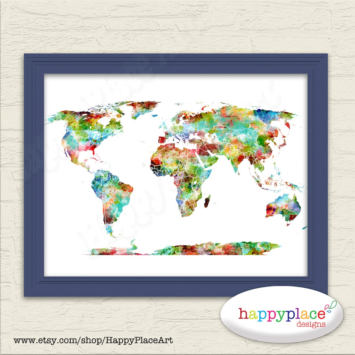 Bright and Cheerful Multicoloured World Map Art. Digital Download World ...