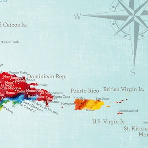 Caribbean Push Pin Map, Pretty Travel Map, Personalized Bucket List Map ...