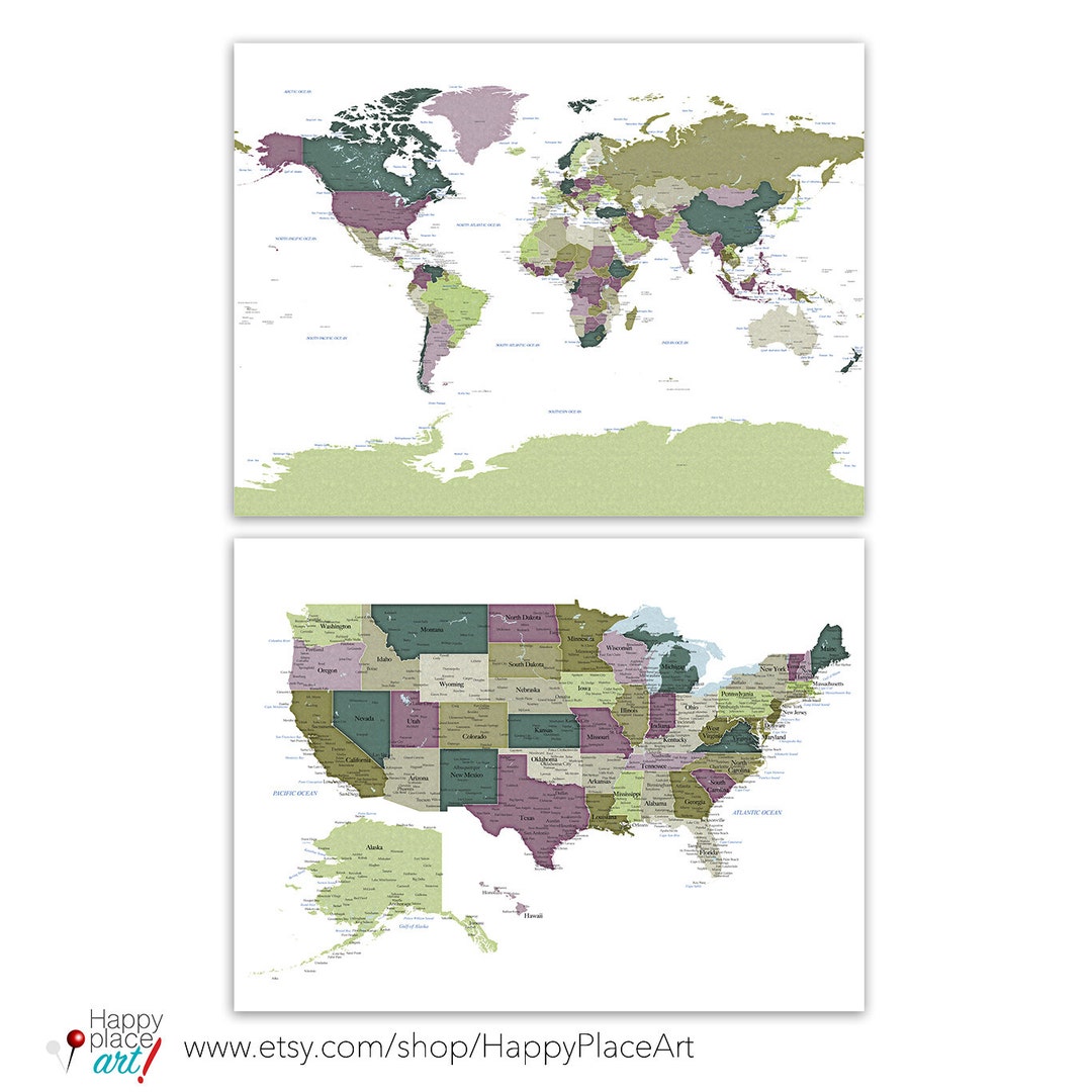Set of 2 Maps, World and USA Maps, Push Pin Map, World Map, USA Map ...