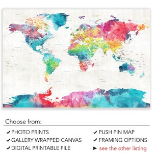 Pretty World Map, Pink and Blue, Large Colorful Wall Art, Personalized ...