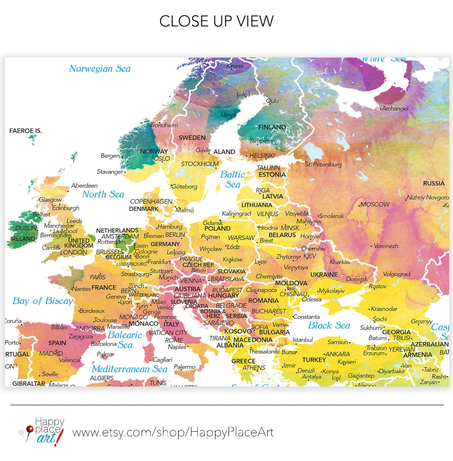 Pretty World Map Pink and Blue Large Colorful Wall Art | Etsy