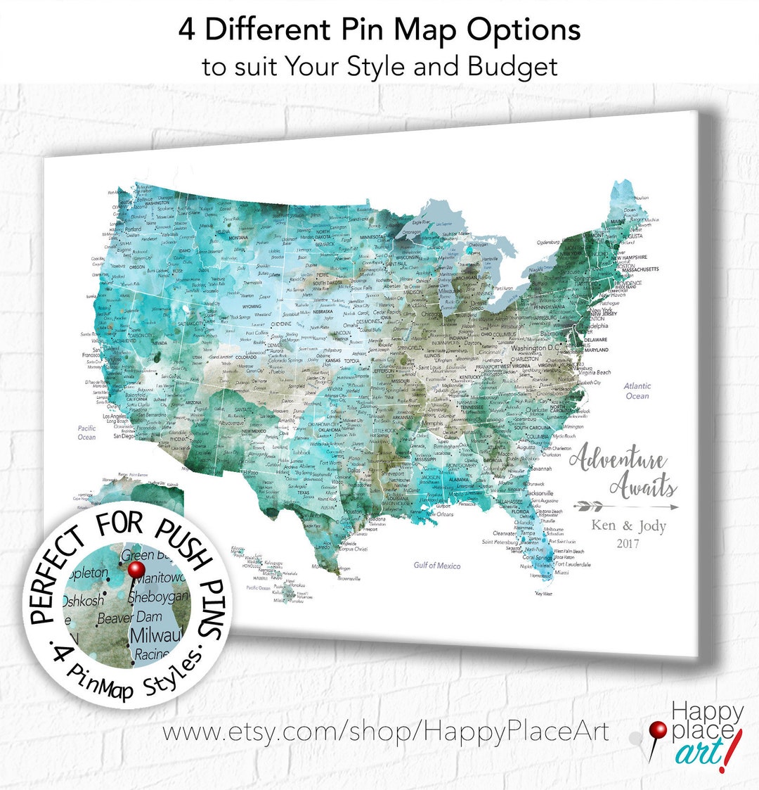 USA Push Pin Map, Perfect Anniversary Gift for Husband. Pin Board USA ...
