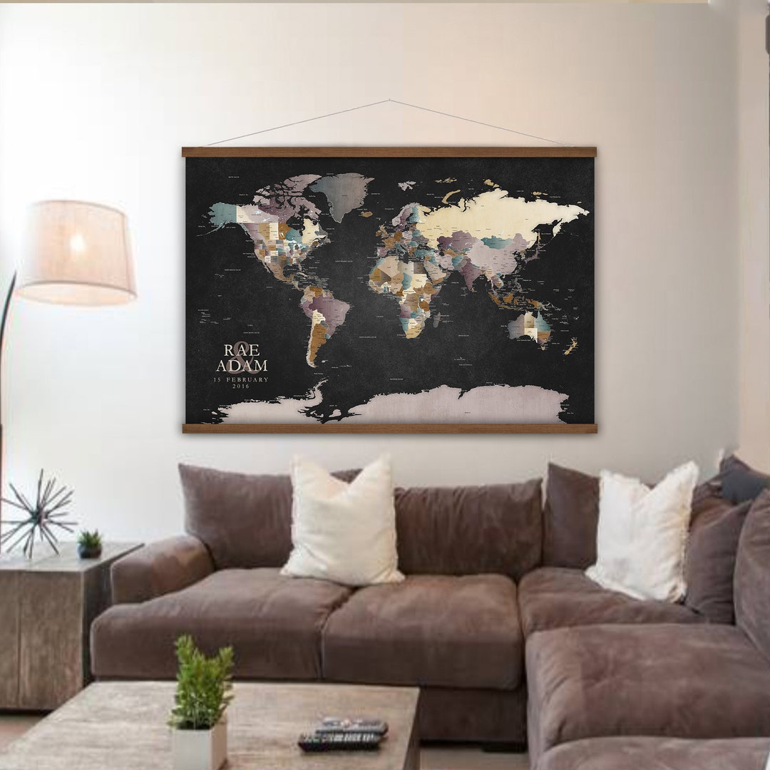 Personalized Office Wall Map, World Map, Executive Wall Art, World Map ...
