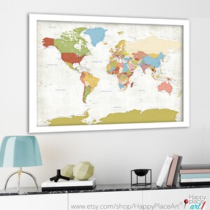 Large World Map, Modern Detailed Map Art, Political Country Borders ...