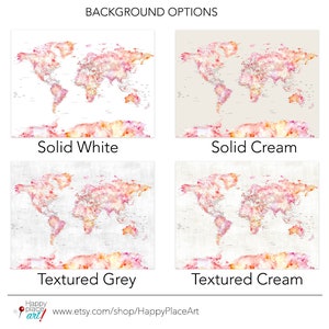 Pretty World Map, Pink Watercolor Map, Personalized Framed Pin Map to ...