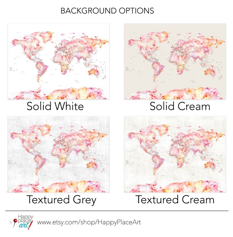 Pretty World Map Pink Watercolor Map Personalized Framed Pin - Etsy