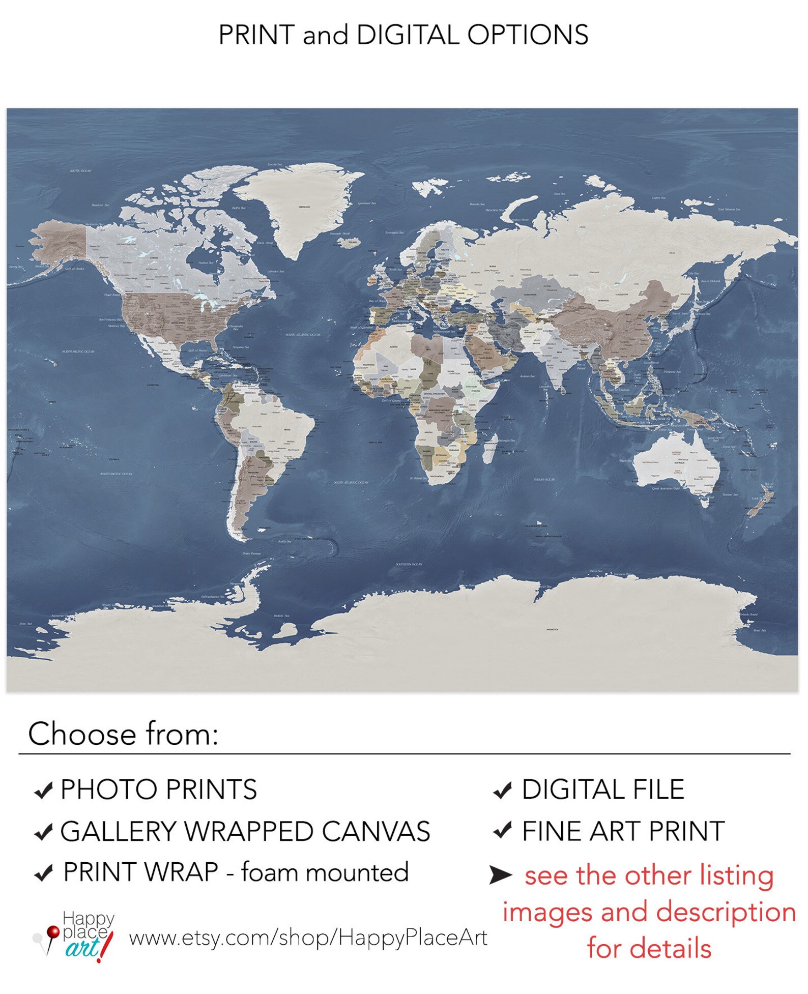 Educational World Map Home School Wall Map for Push Pins | Etsy