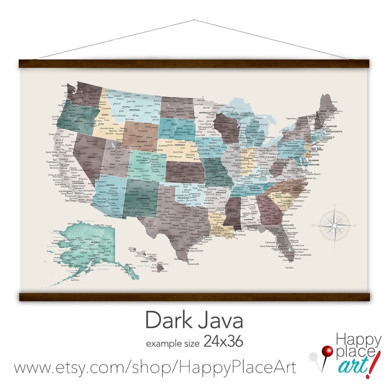 Simple Large US Map on Canvas USA Wall Map With Frame Design | Etsy