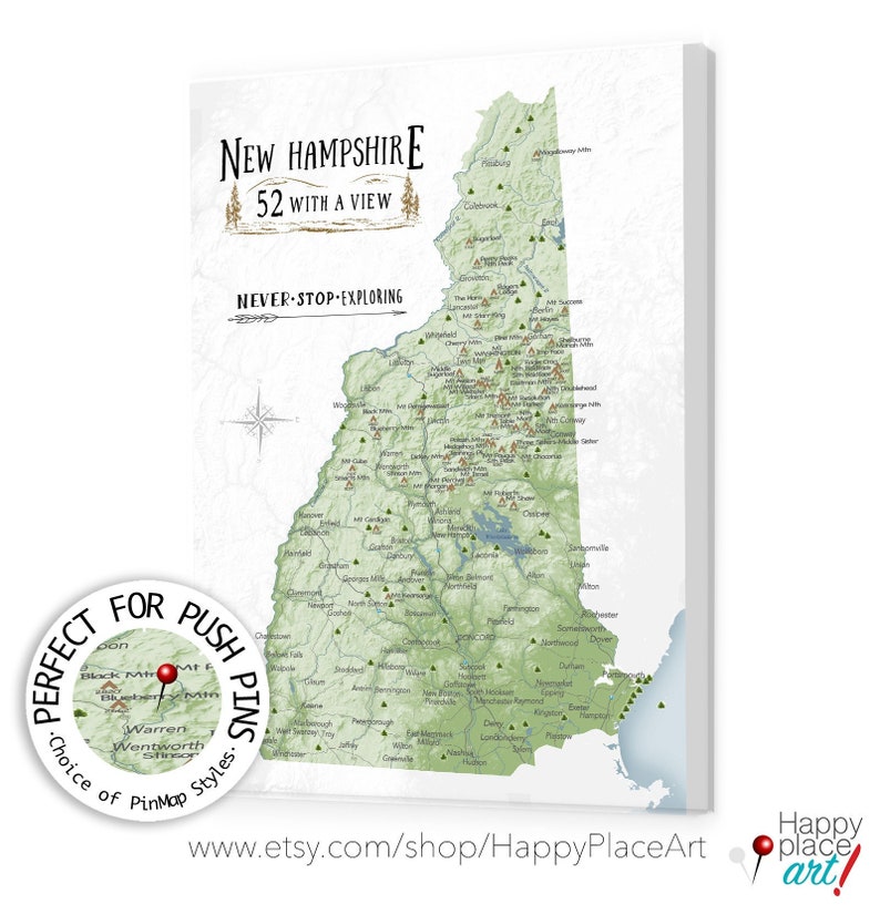 Push Pin Map New Hampshire State Parks and 52 With a View - Etsy
