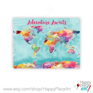 Colorful World Map, Bright World Map With US States, Cities, Large ...