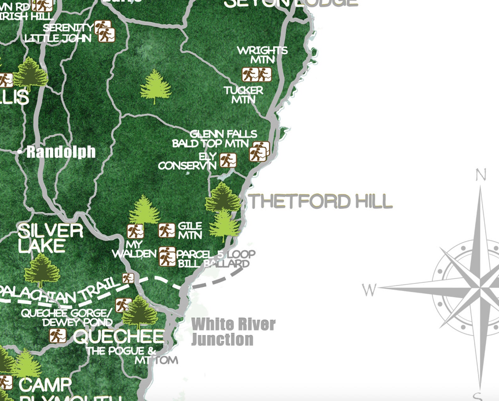 Vermont Hiking Trails & State Parks of VT, Personalized Vermont Map ...