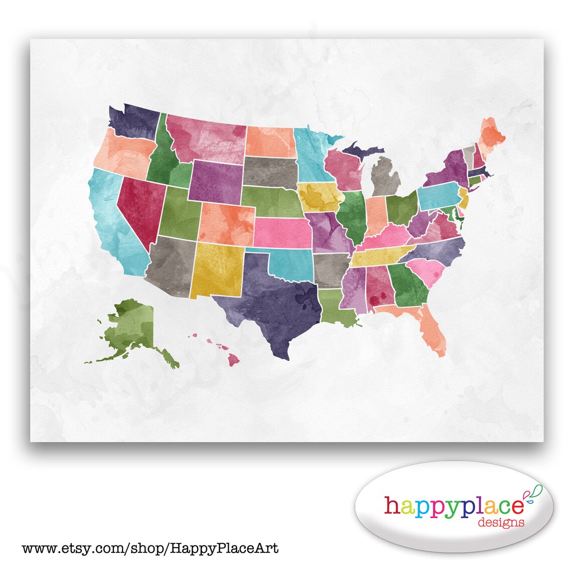 Bright Watercolor USA Map Printable for Instant Download in 8x10 ...