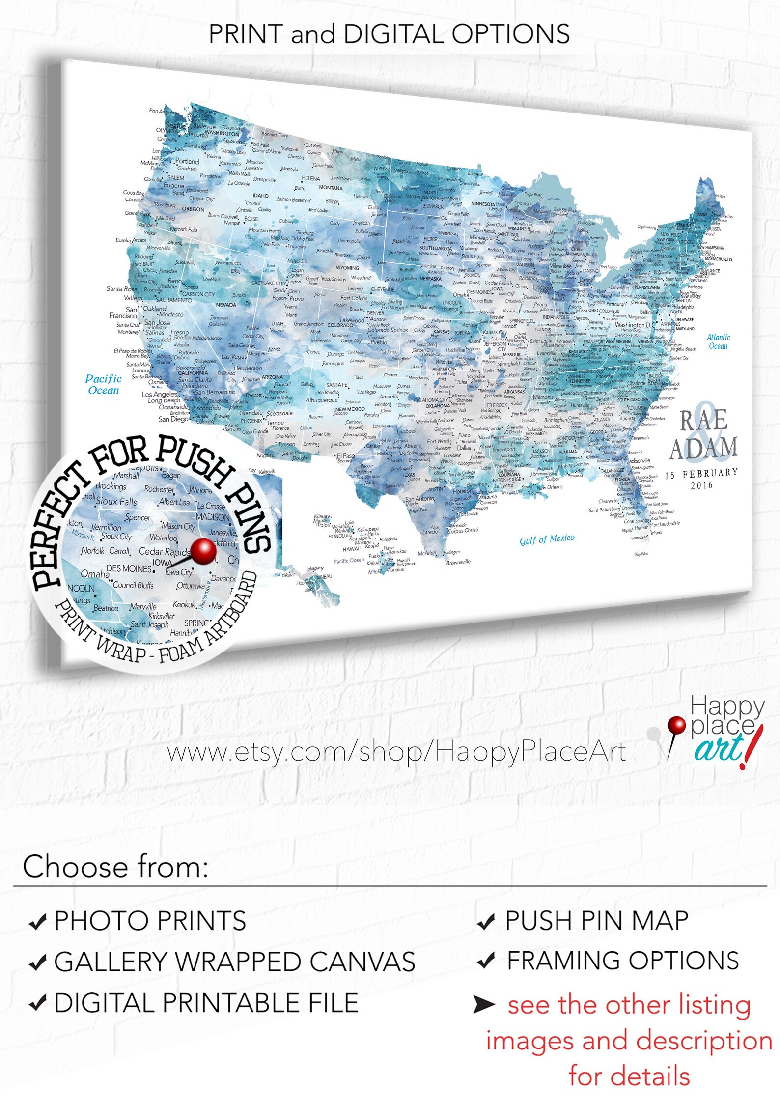 Personalized Map Gift for Husband Detailed USA With Cities & - Etsy