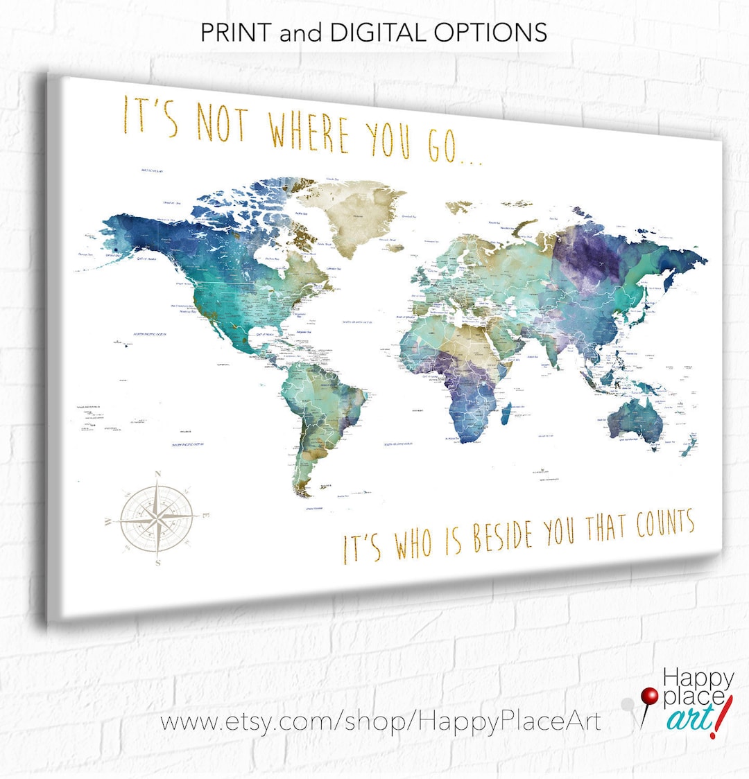 World Map for Wedding Couple Gift, Romantic Travel Map, Anniversary ...