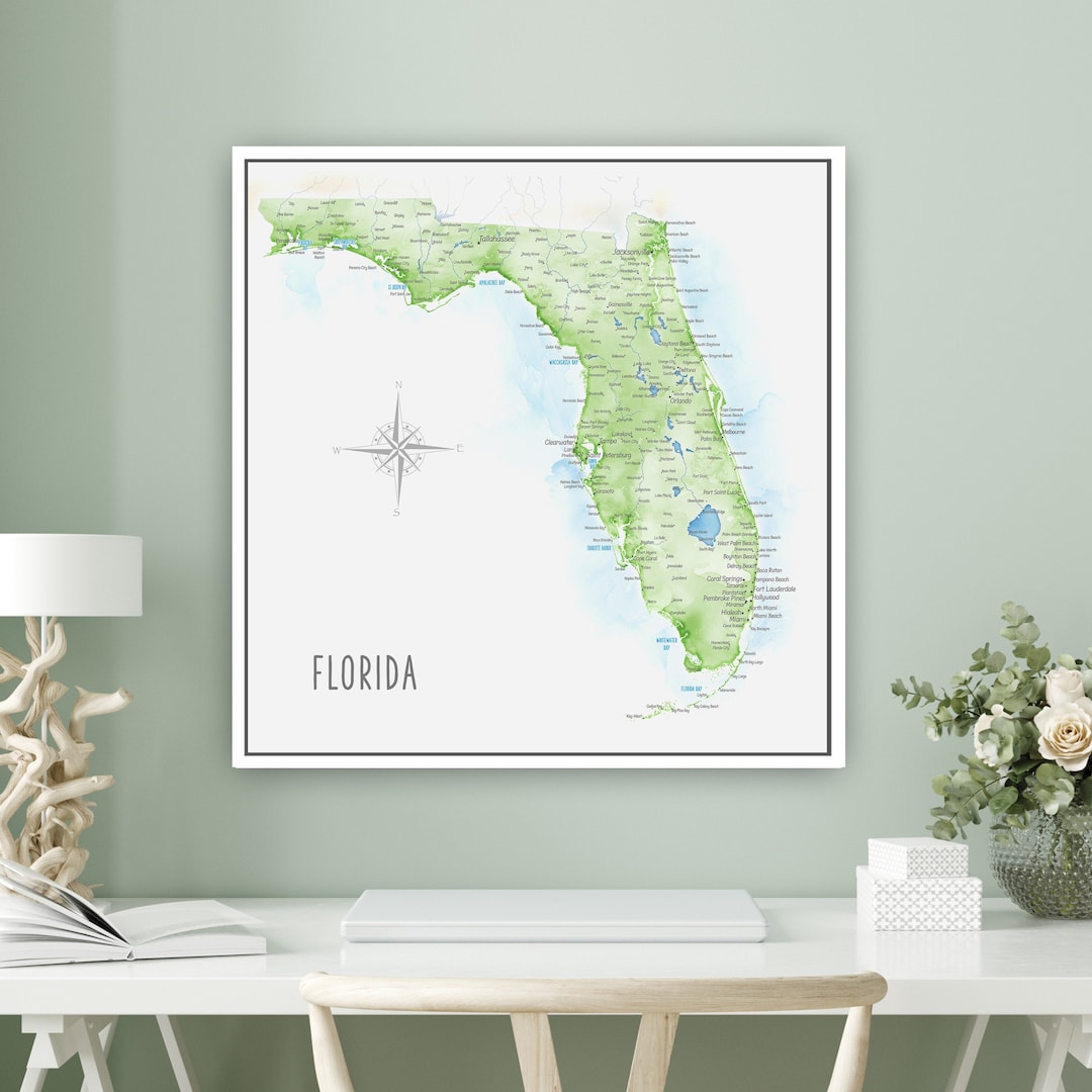 Florida Map, Push Pin Map, Detailed FL State, Canvas Map of Florida ...