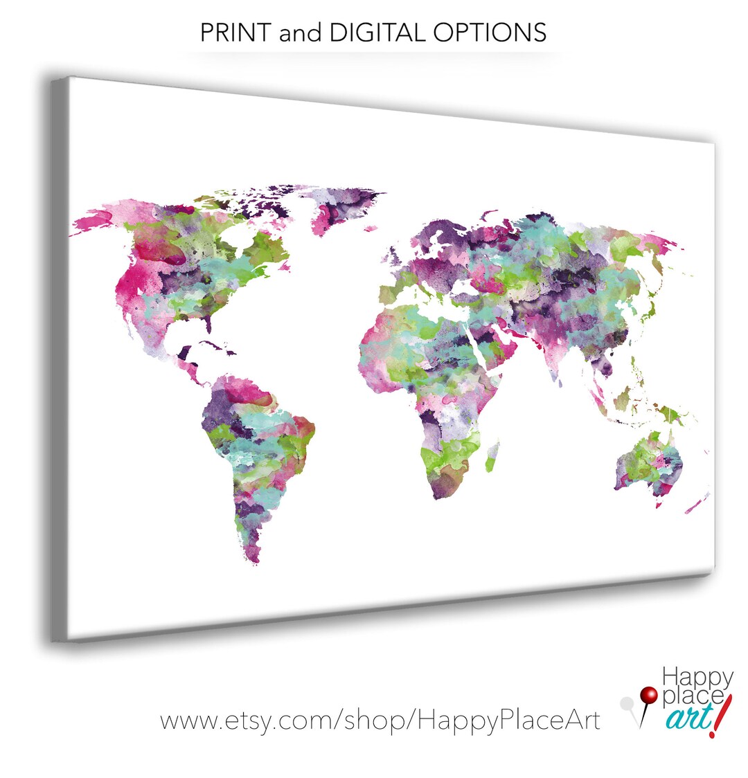 Funky World Map, Pink and Purple World Map. Bright Color World Map ...