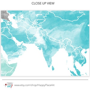 Large World Map Print, Aqua, Turquoise and Green, Watercolor Map ...