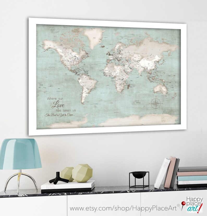 Vintage Style Modern Map USA States on World Map Distressed | Etsy