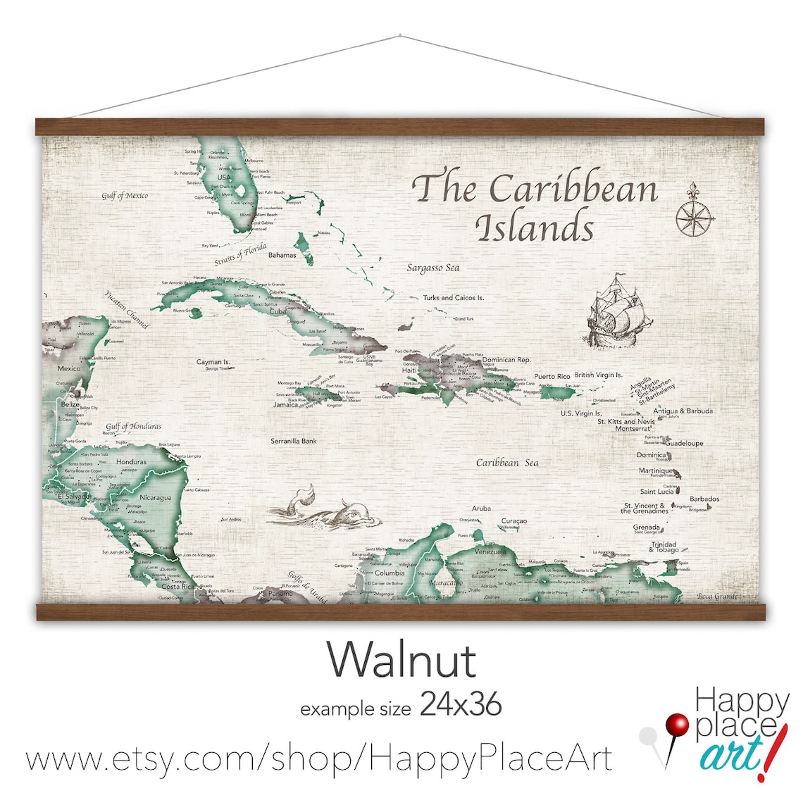 Caribbean Map Canvas, Caribbean Island Map, Large Map of Caribean ...
