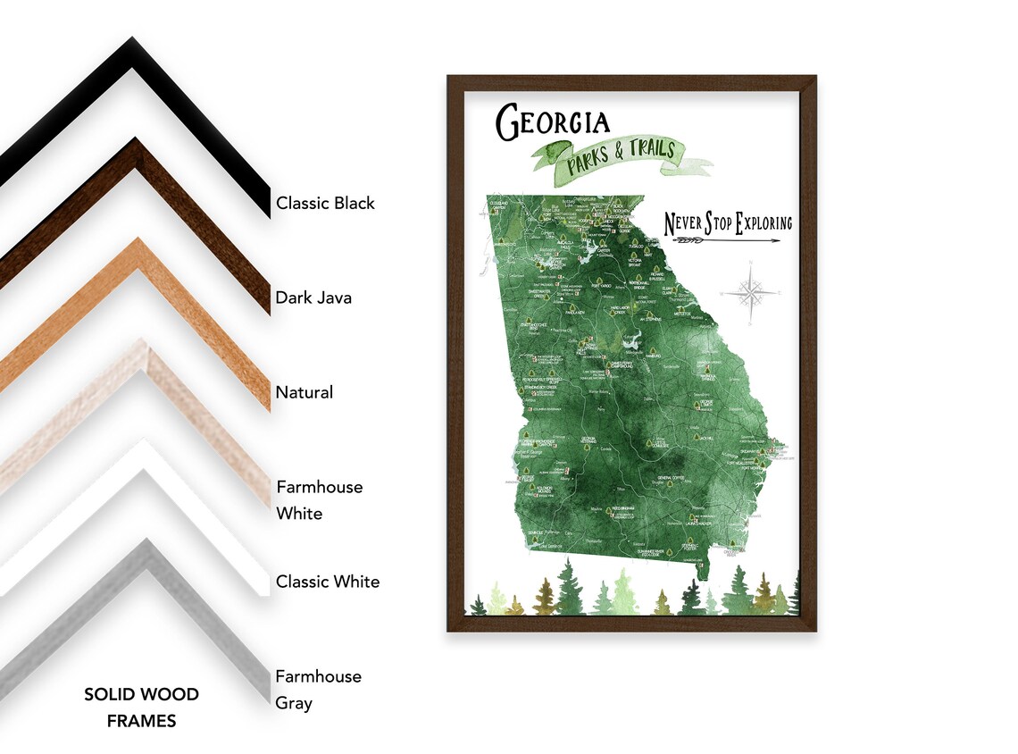 Georgia Map With State Parks and Hiking Trails Push Pin Map - Etsy