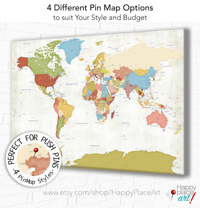 Large World Map Modern Detailed Map Art Political Country | Etsy