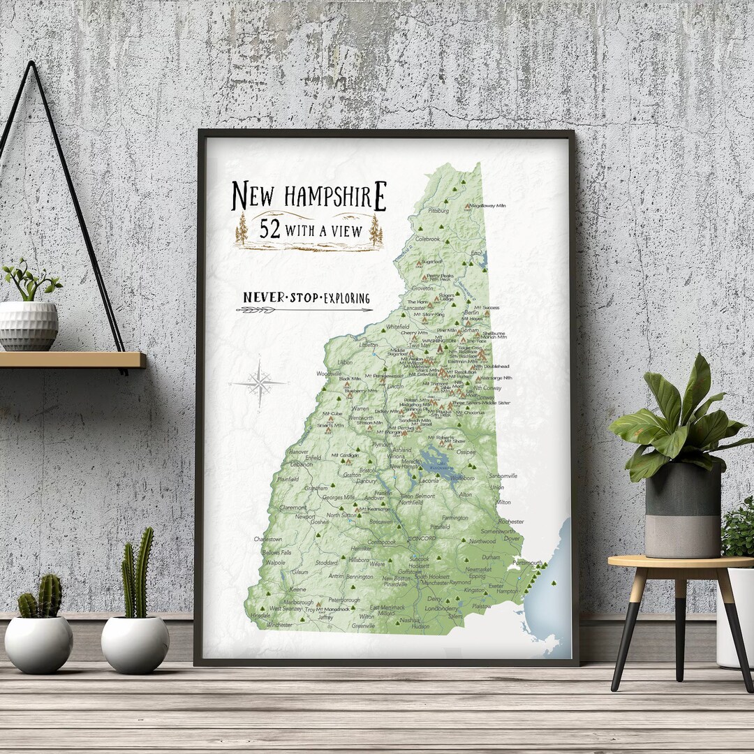 52 With a View, New Hampshire Map, Personalized NH Gift for Hiker ...