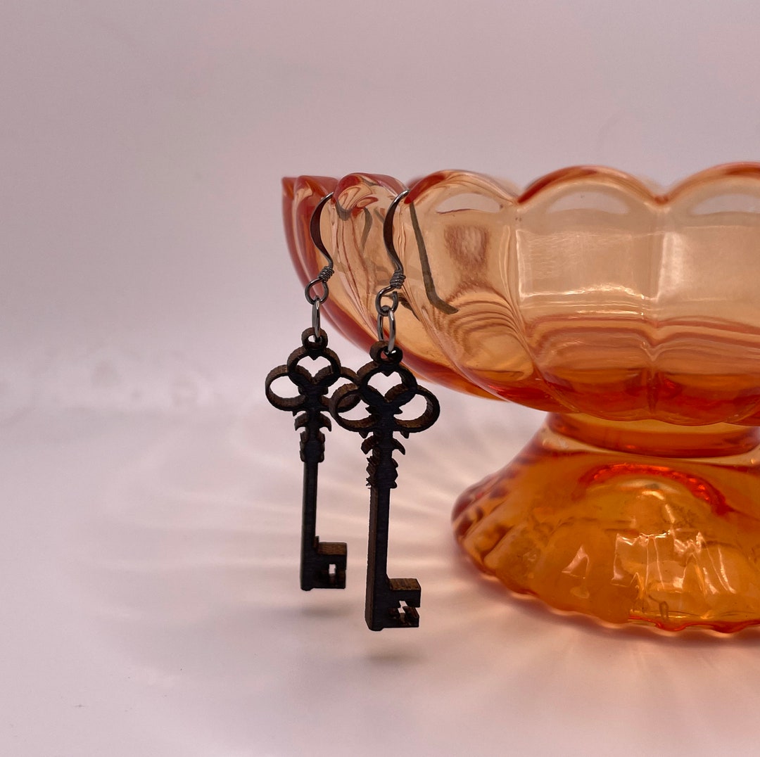 Skeleton Key Hocus Pocus Earrings Black Stained Maple Wood - Etsy