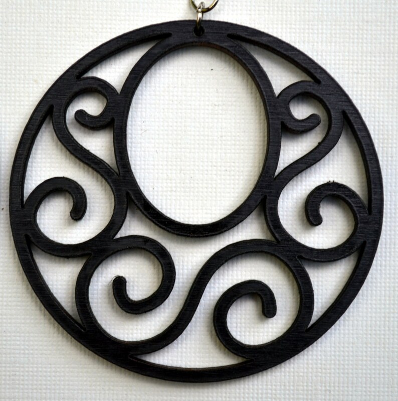 Wood Earrings Black Open Scroll Round Design - Etsy